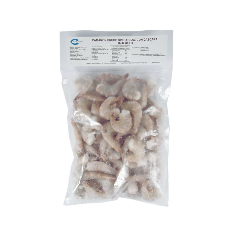 CAMARON 36/40 CRUDO CON CASCARA FISH BOX BOLSA 1KG - Hod Foods